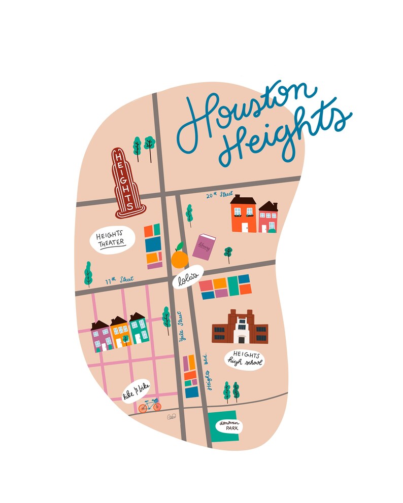 Houston Heights Neighborhood Map, Instant Download Printable, Houston ...