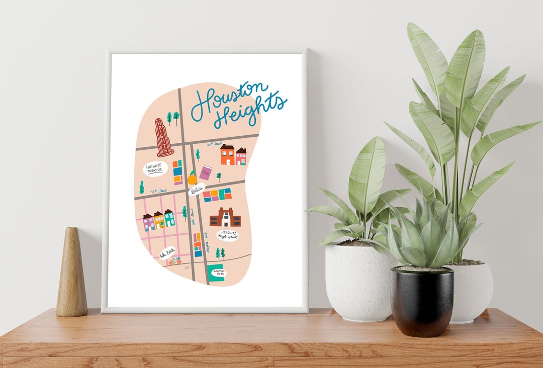 Houston Heights Neighborhood Map, Instant Download Printable, Houston ...