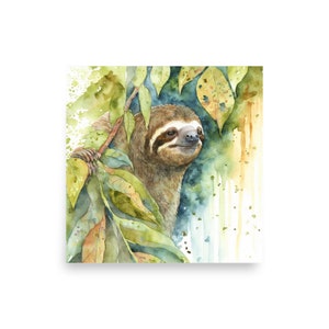 Rainforest Sloth Watercolor Poster - Etsy