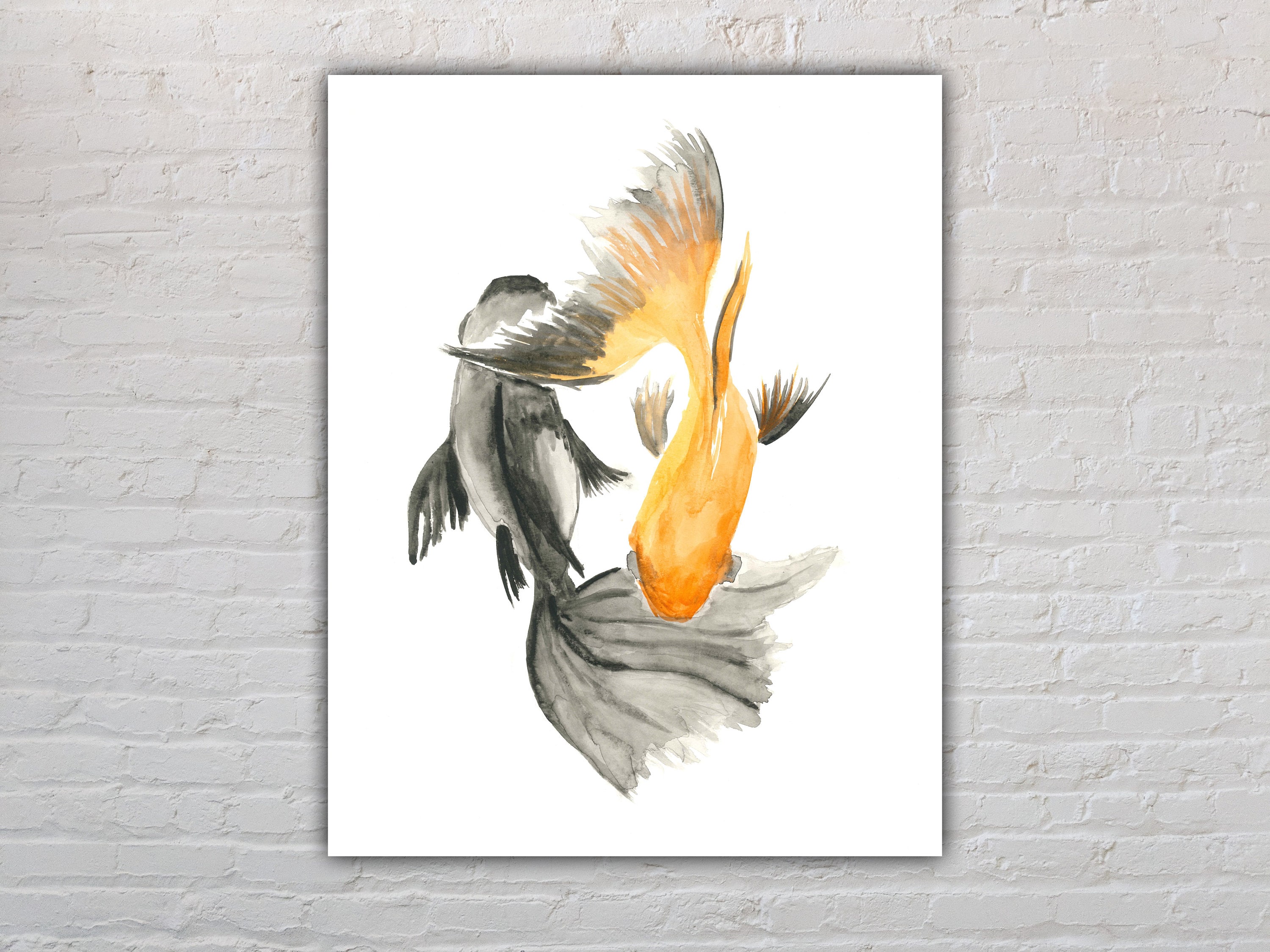 Koi Fish Watercolor Print Watercolor Painting Bathroom Decor