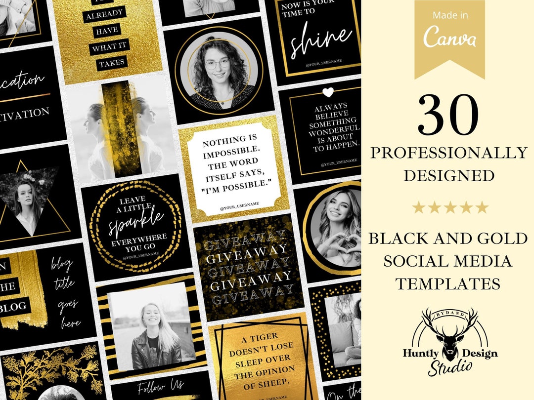 Black and Gold Editable Canva Templates, Elegant Social Media ...