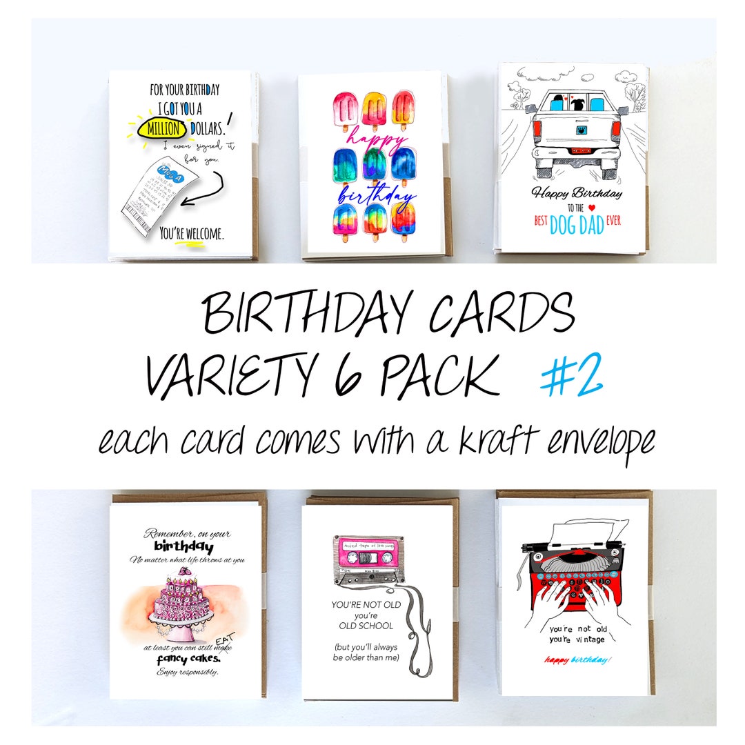 Assorted BIRTHDAY CARDS 6 Pack A Variety of Birthday Themed Cards. - Etsy