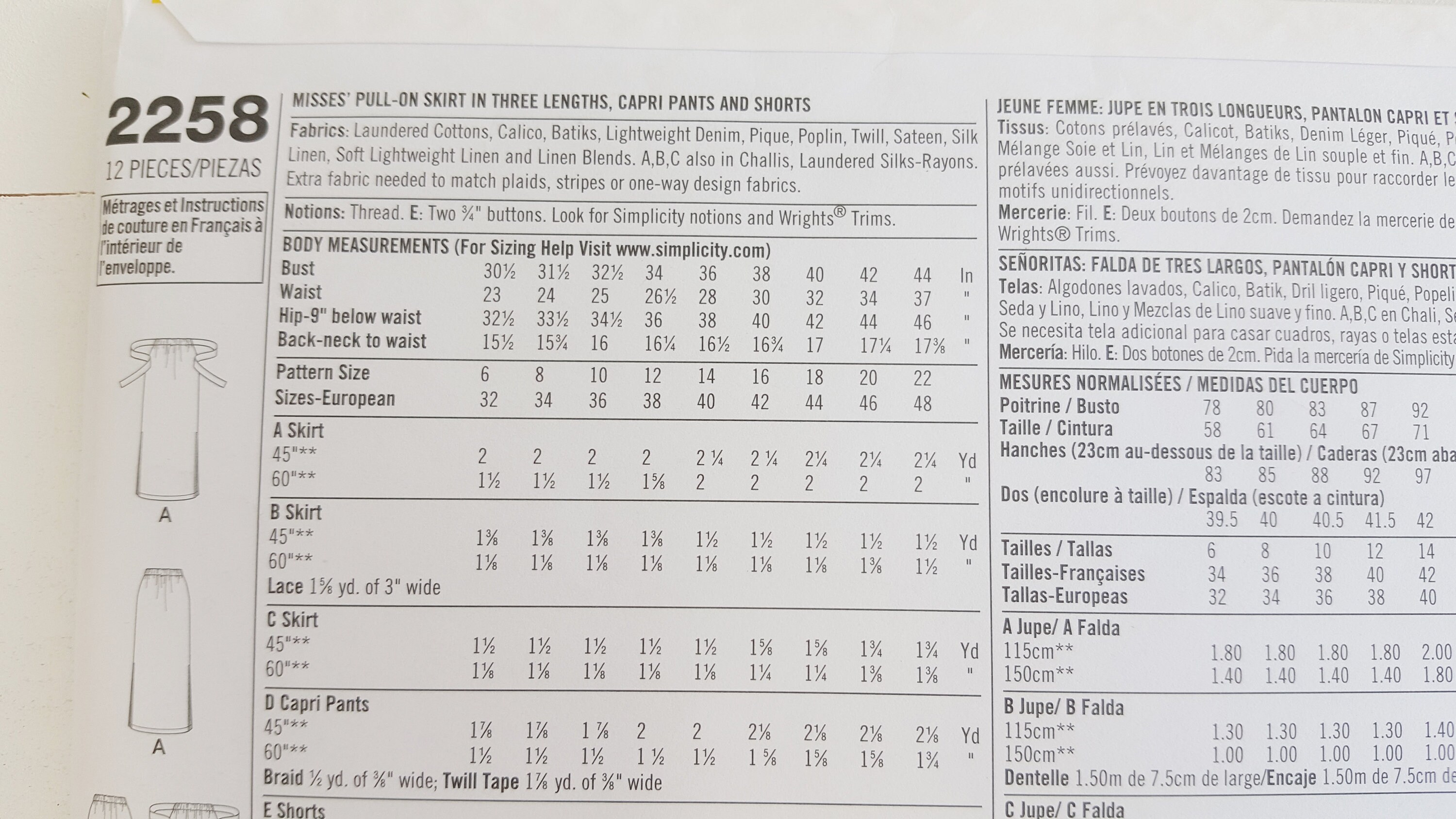 Simplicity 2258 women/ teen skirt shorts sewing pattern Size | Etsy