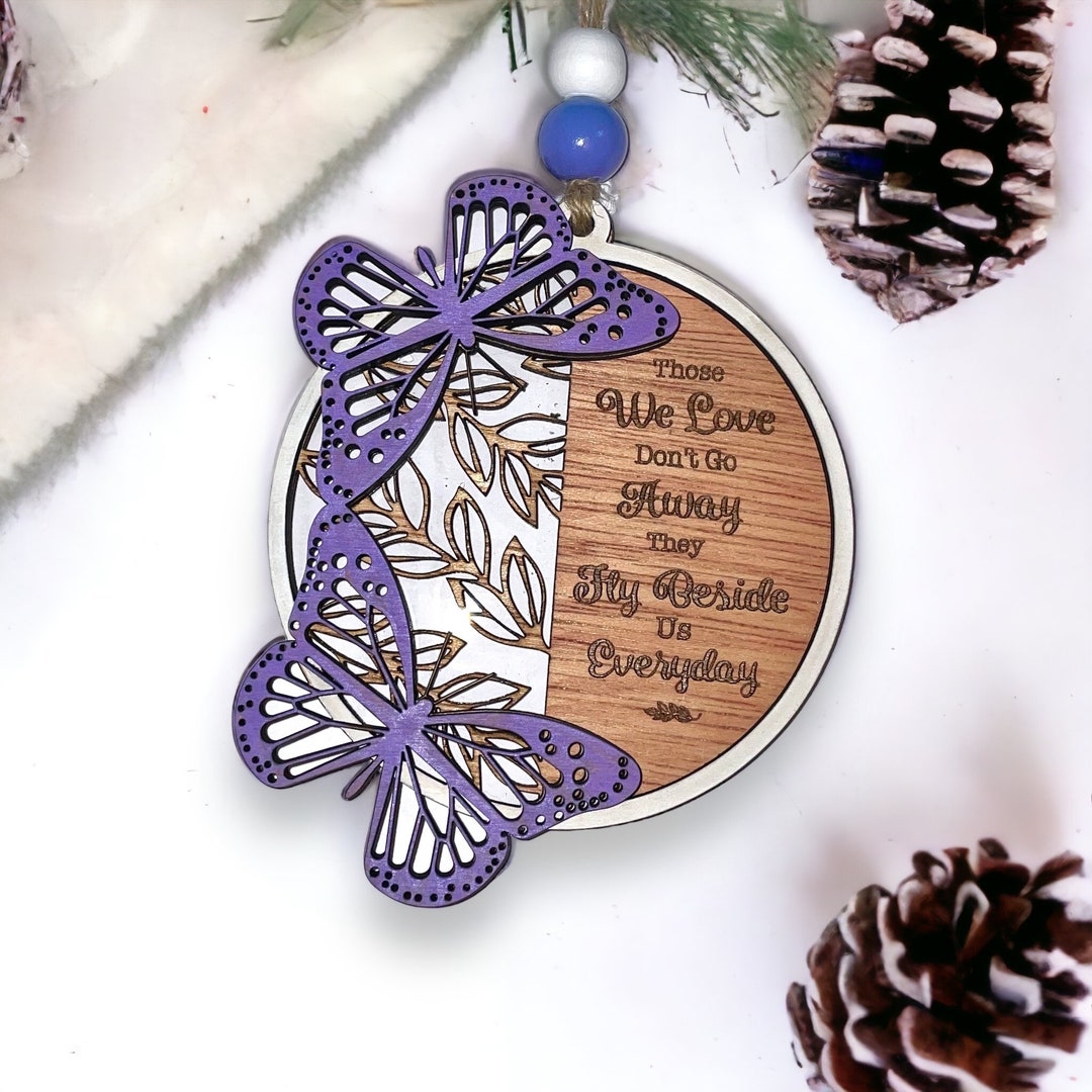 Rustic Purple Wood Butterfly Memorial 4inch Round Christmas Ornament ...
