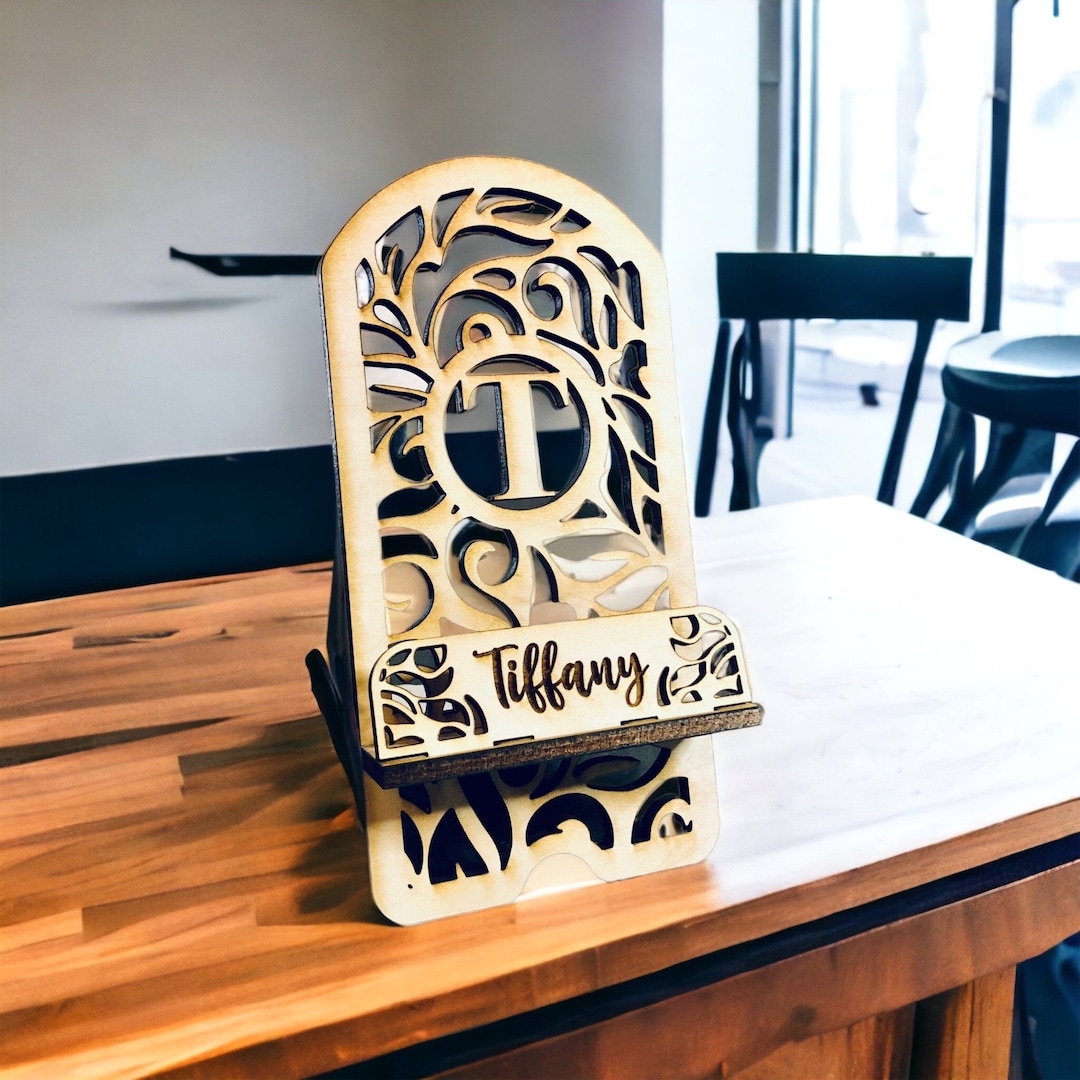 Custom Laser Engraved Monogrammed Wooden Cell Phone Stand With Name and ...