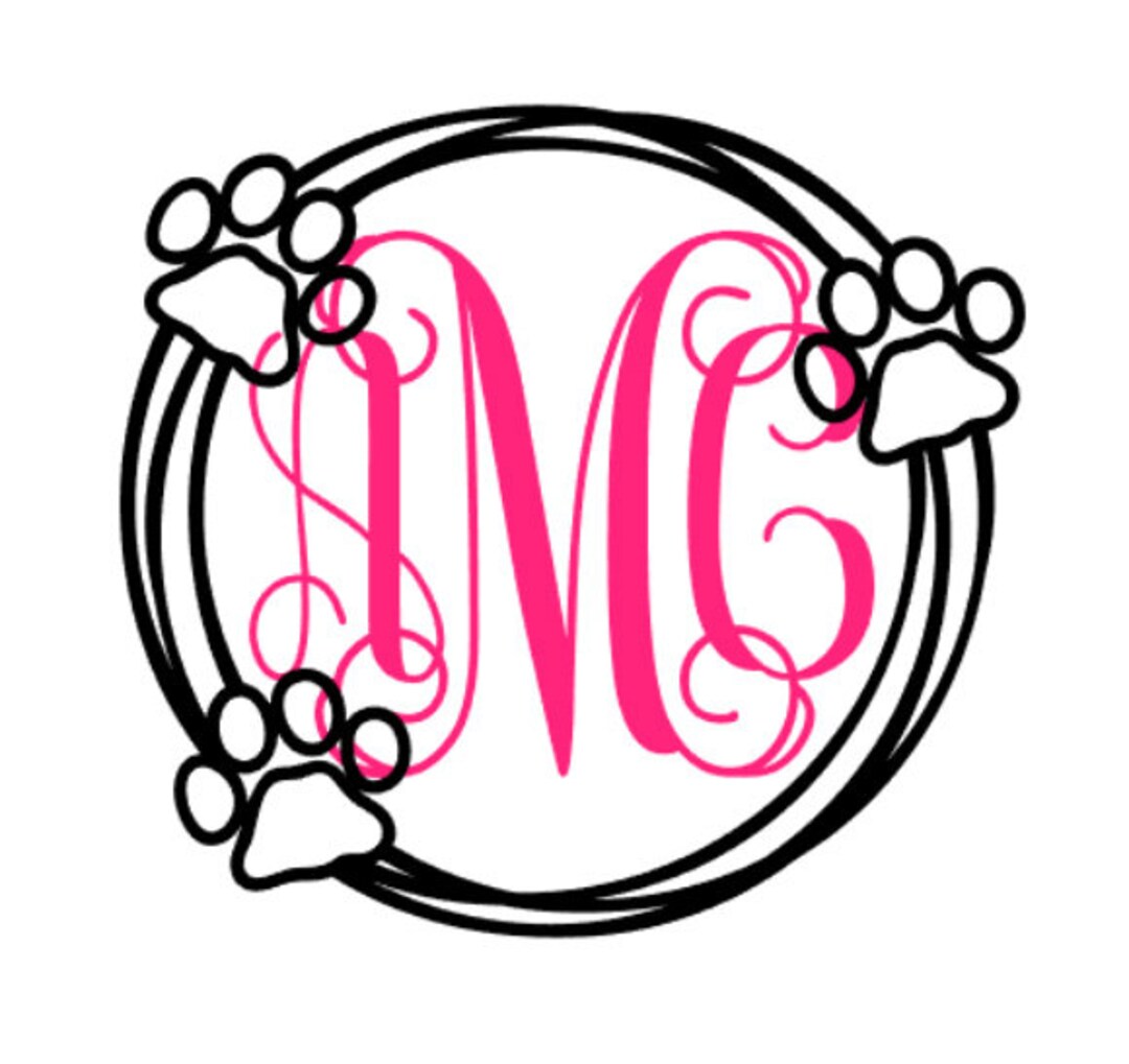 Paw Print Monogram Vinyl Name Decal, Paw Print Vinyl Decal; Custom ...