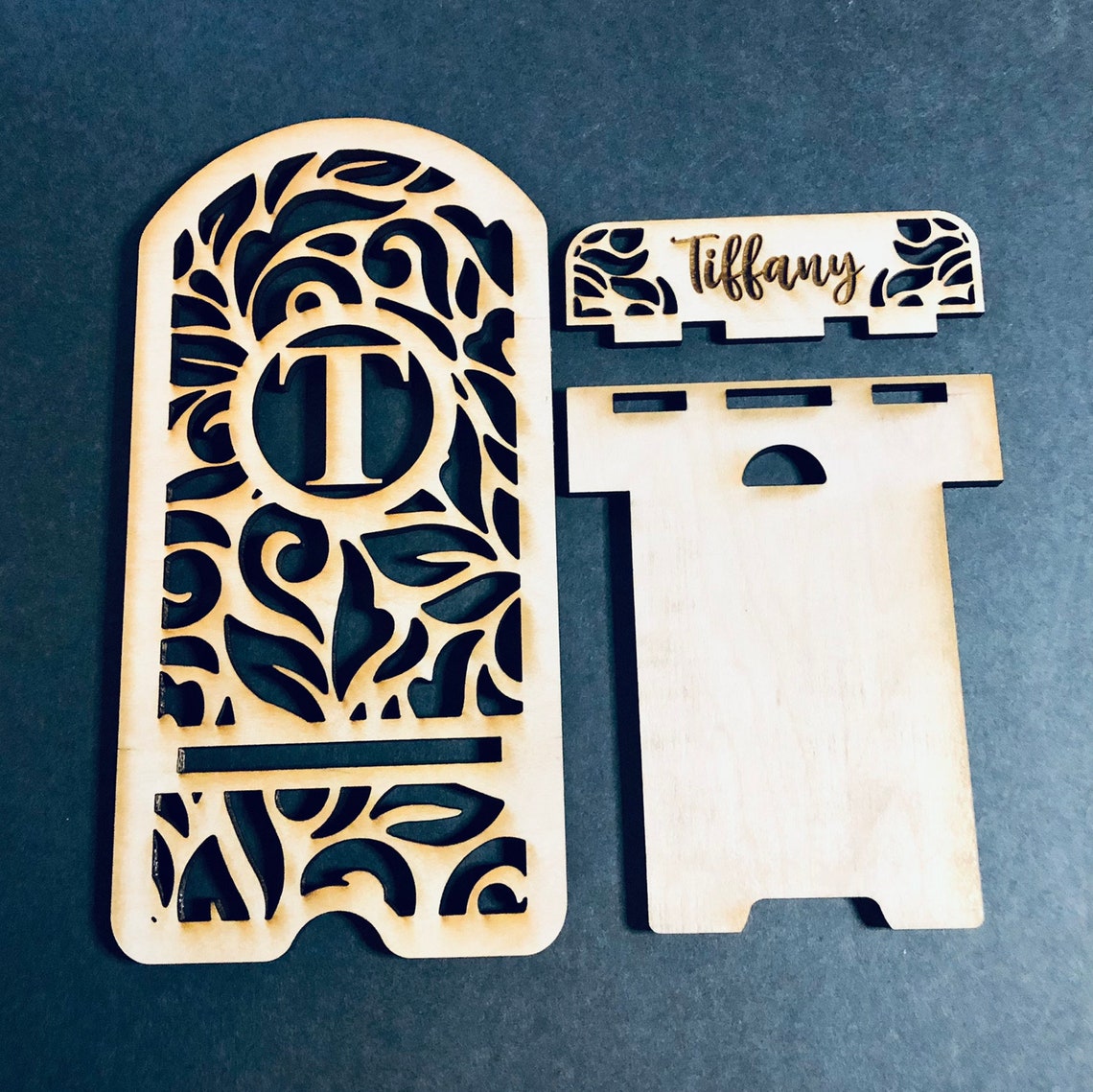 Custom Laser Engraved Monogrammed Wooden Cell Phone Stand With Name and ...