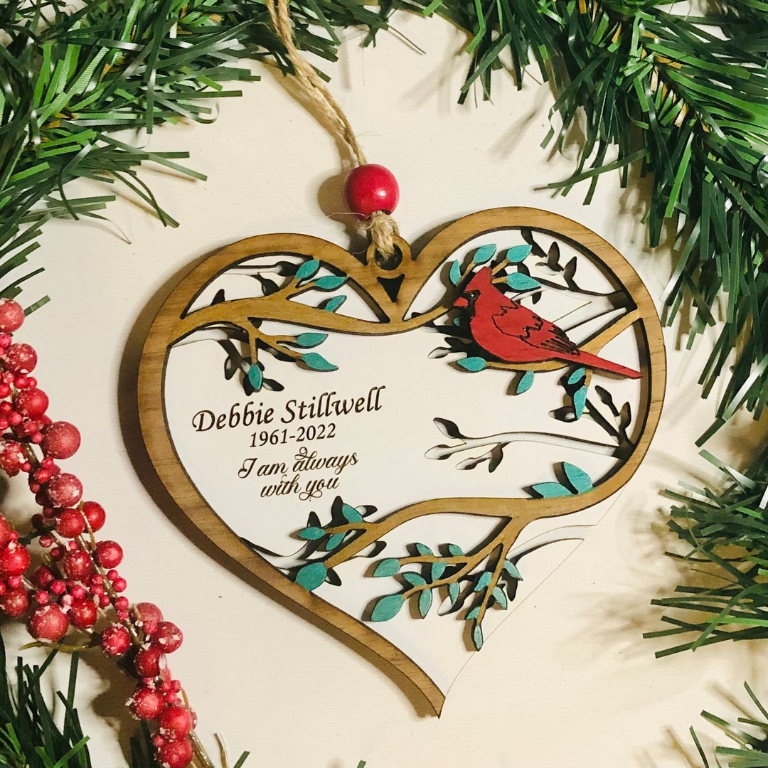 Custom Personalized Memorial Cardinal Wooden Heart Christmas Ornament With Name and Date - Etsy