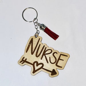Custom Nurse With Arrow Engraved Wooden Keychain With Tassel for Nurses ...
