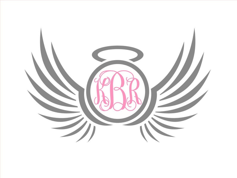 Angel Monogram Vinyl Decal, Custom Memorial Angel Wing With Halo ...