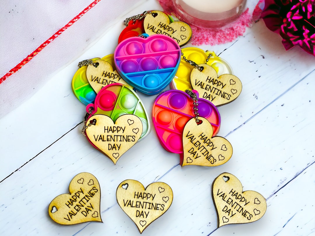 Class Set of Valentines Day Fidget Popper Keychains With Custom Wooden ...