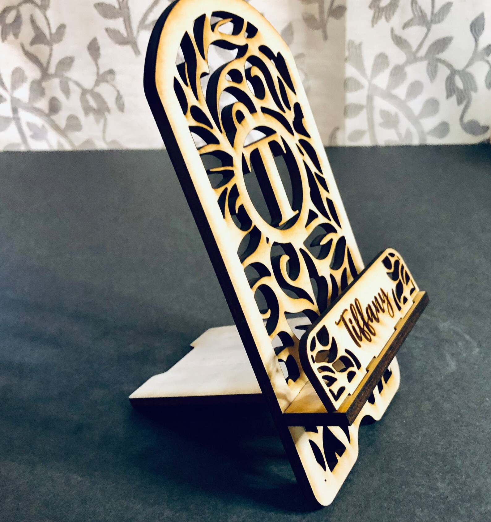 Custom Laser Engraved Monogrammed Wooden Cell Phone Stand With Name and ...