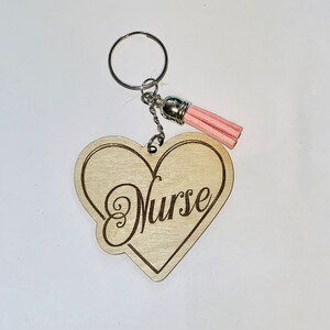 Custom Nurse Heart Engraved Wooden Keychain With Tassel for Nurses ...