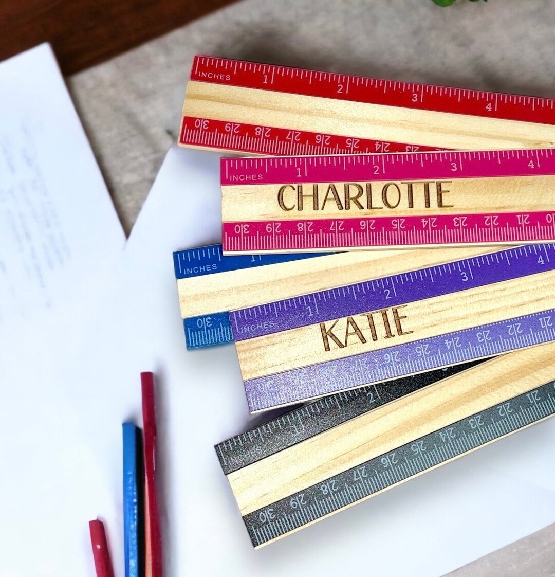 Personalized Wooden School Ruler: Laser Engraved, Colored Edge - Etsy