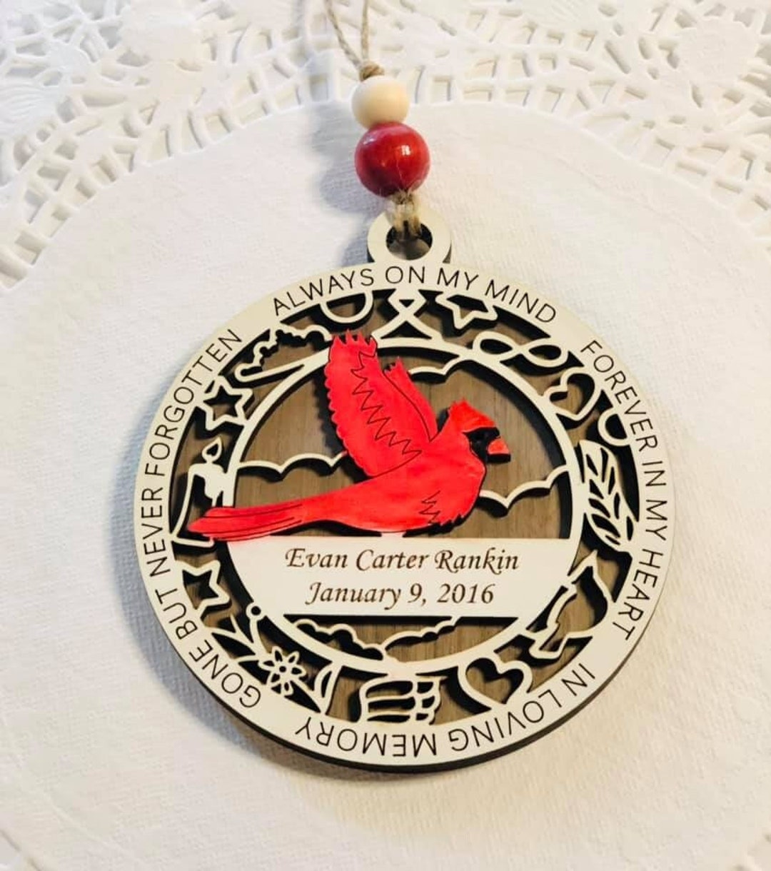Custom Personalized Memorial Cardinal Wooden Christmas Ornament With ...