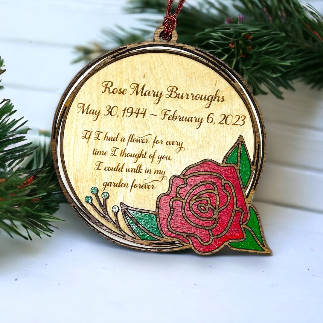 Personalized Wood Rose Memorial Ornament: Engraved Christmas Decoration ...
