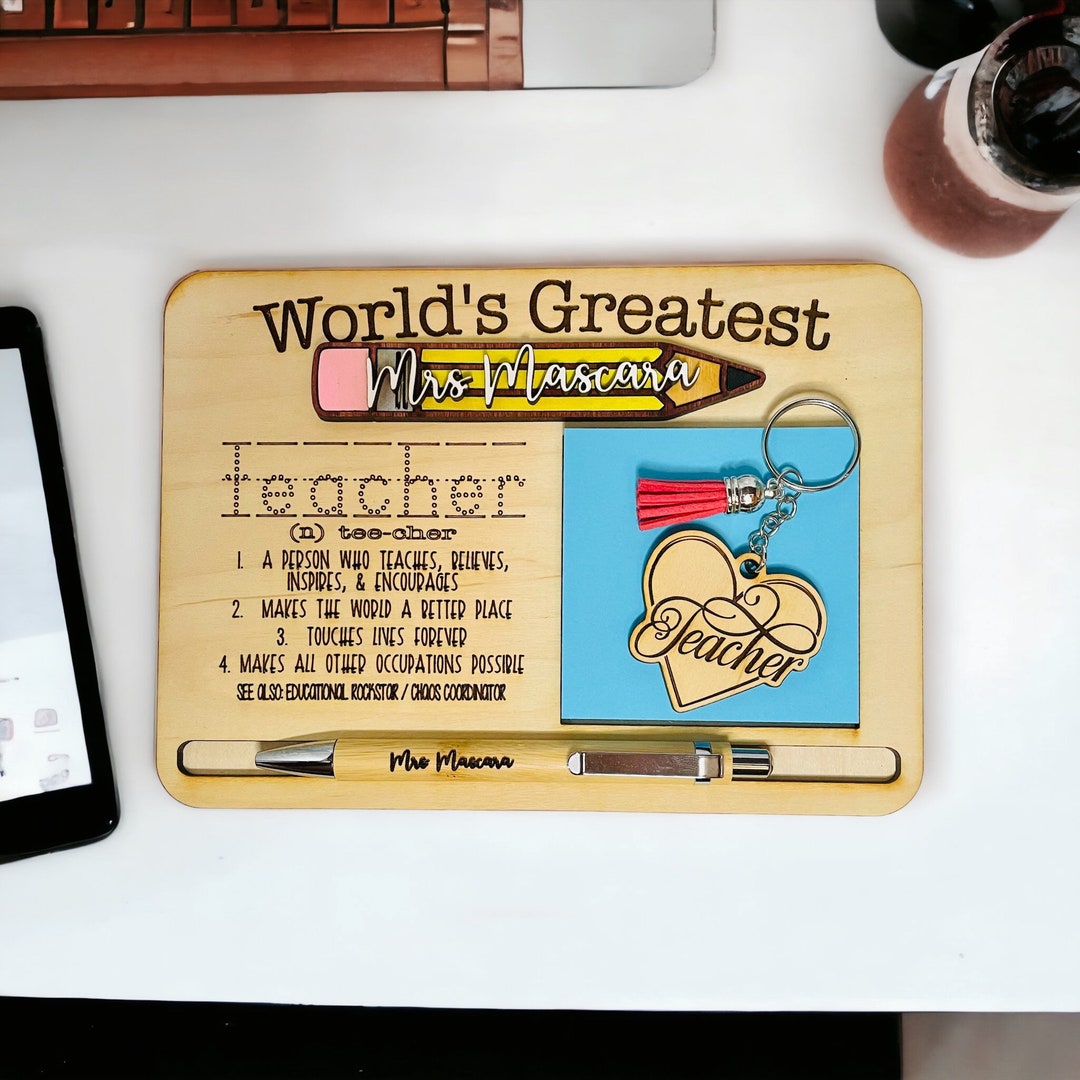 Custom Wooden Worlds Best Teacher Sticky Note Pad Holder Desk Tray ...