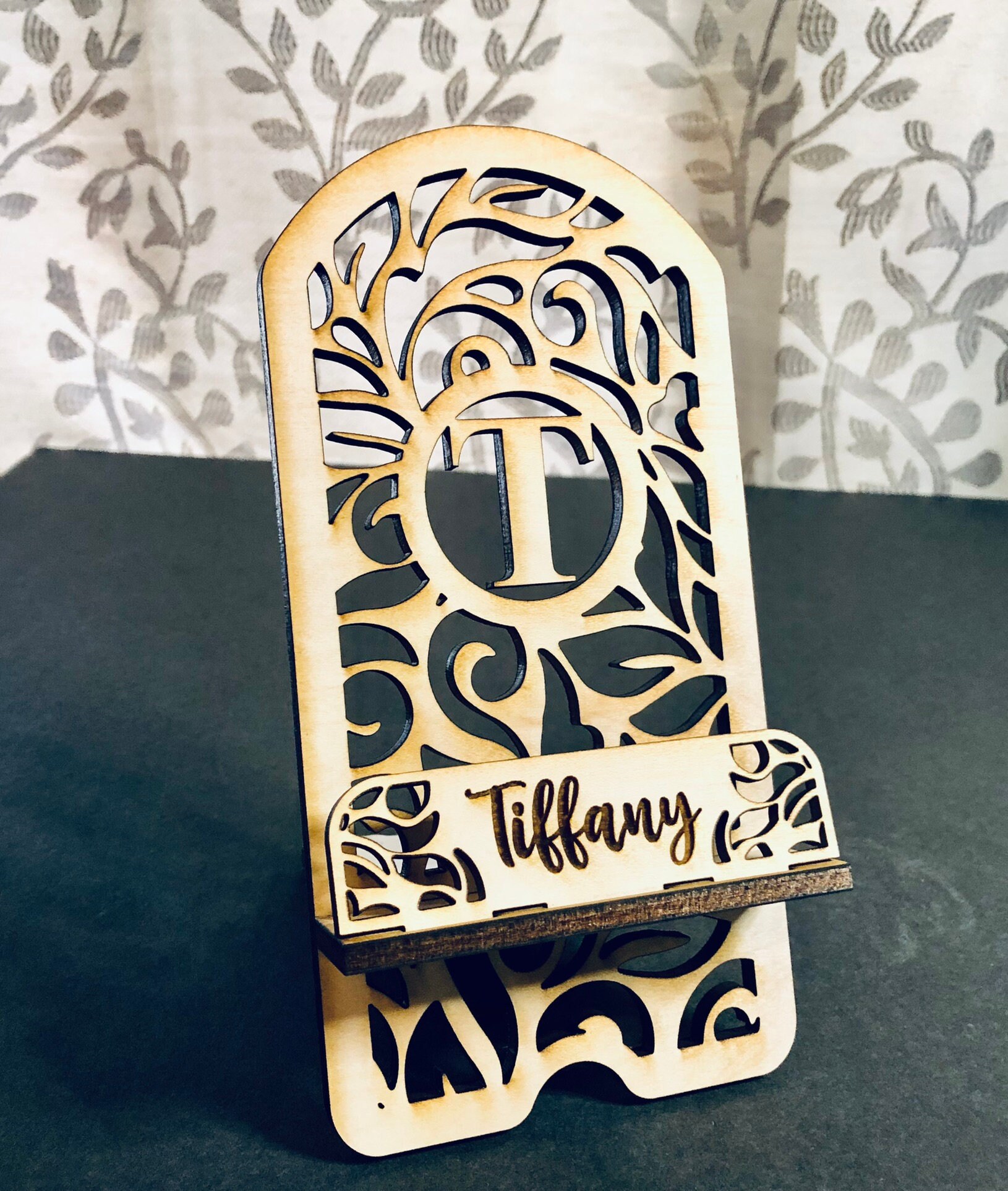 Custom Laser Engraved Monogrammed Wooden Cell Phone Stand With Name and ...