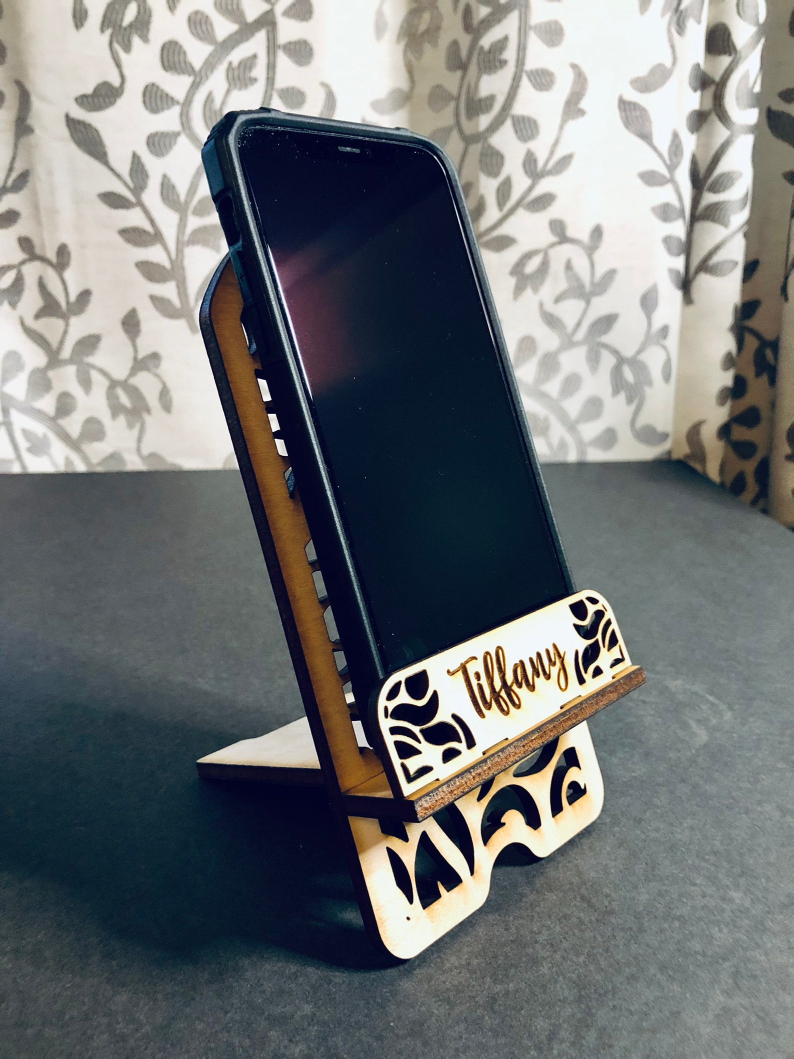 Custom Laser Engraved Monogrammed Wooden Cell Phone Stand With Name and ...