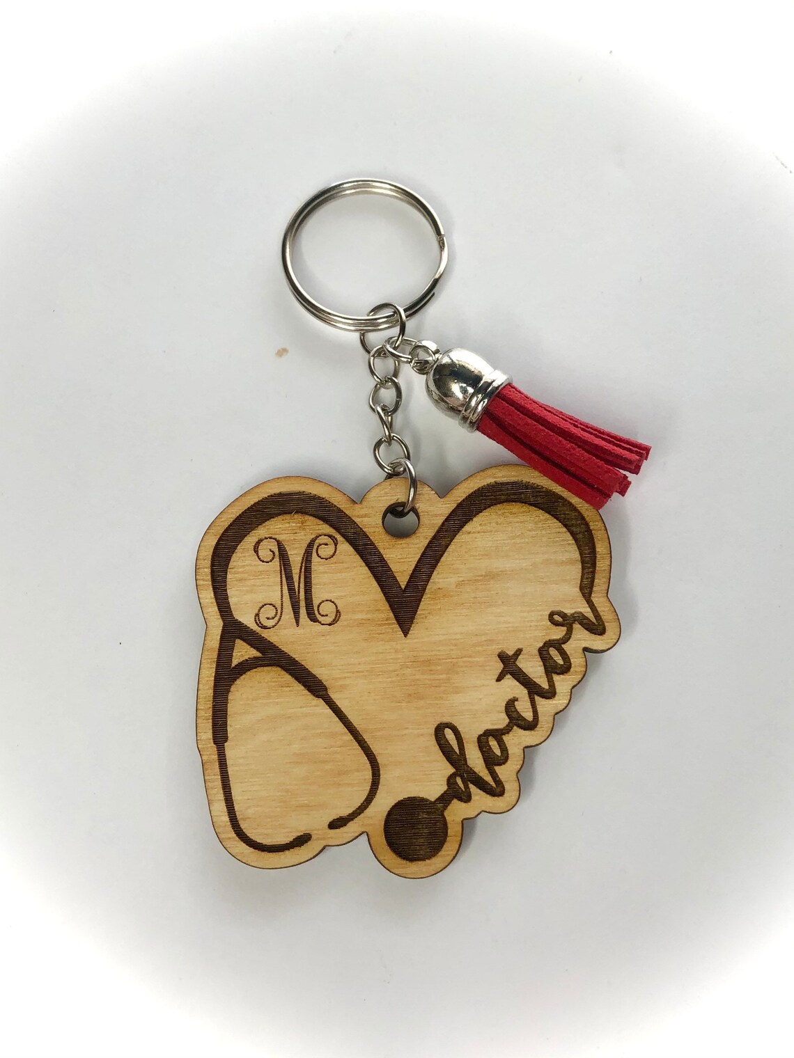Custom Monogram Doctor Stethoscope Heart Wooden Keychain With | Etsy