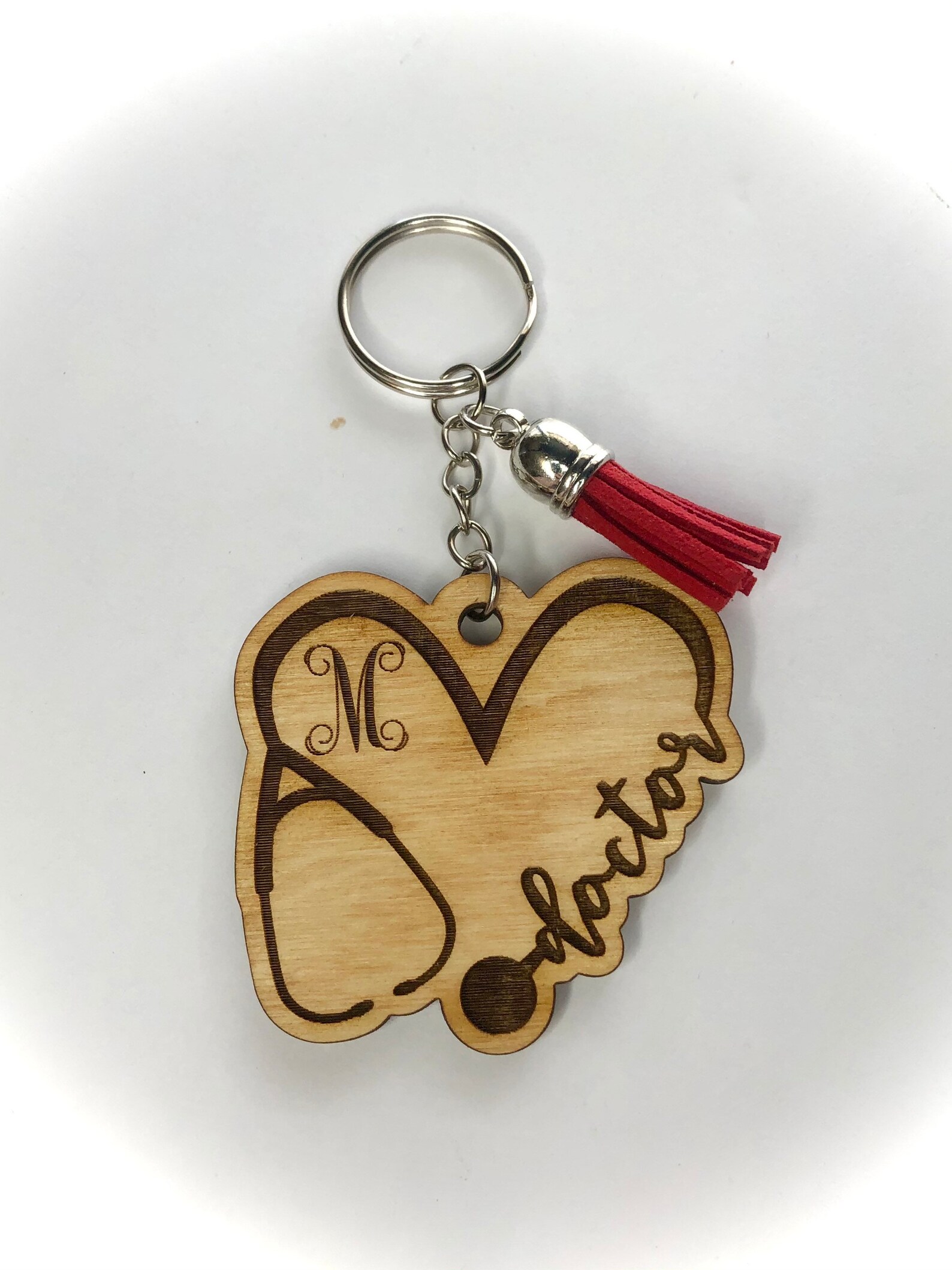 Custom Monogram Doctor Stethoscope Heart Wooden Keychain With | Etsy
