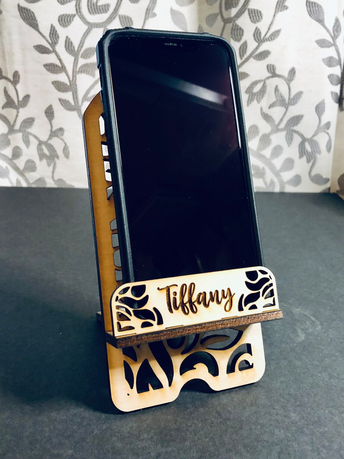 Custom Laser Engraved Monogrammed Wooden Cell Phone Stand With Name and ...