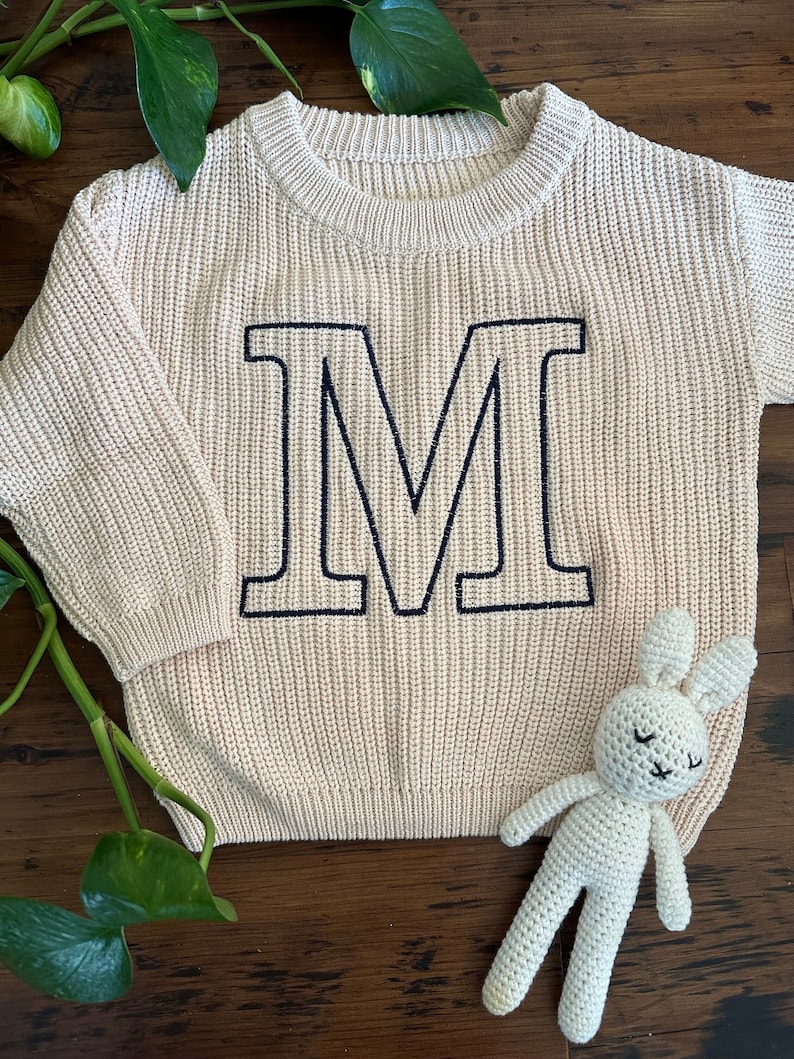Personalized Letter Embroidered Chunky Knit Sweater for Babies and ...