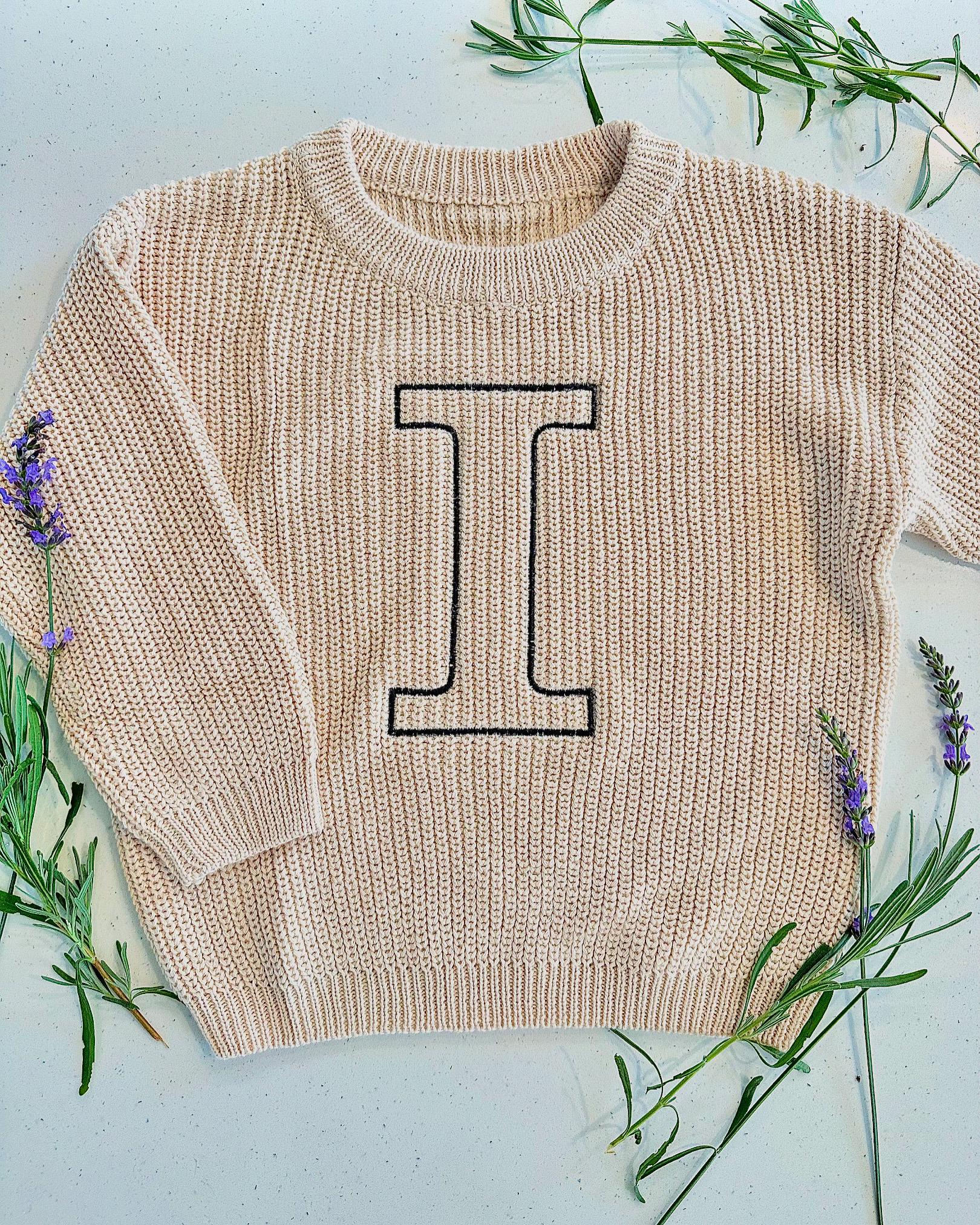 Personalized Letter Embroidered Chunky Knit Sweater for Babies and ...