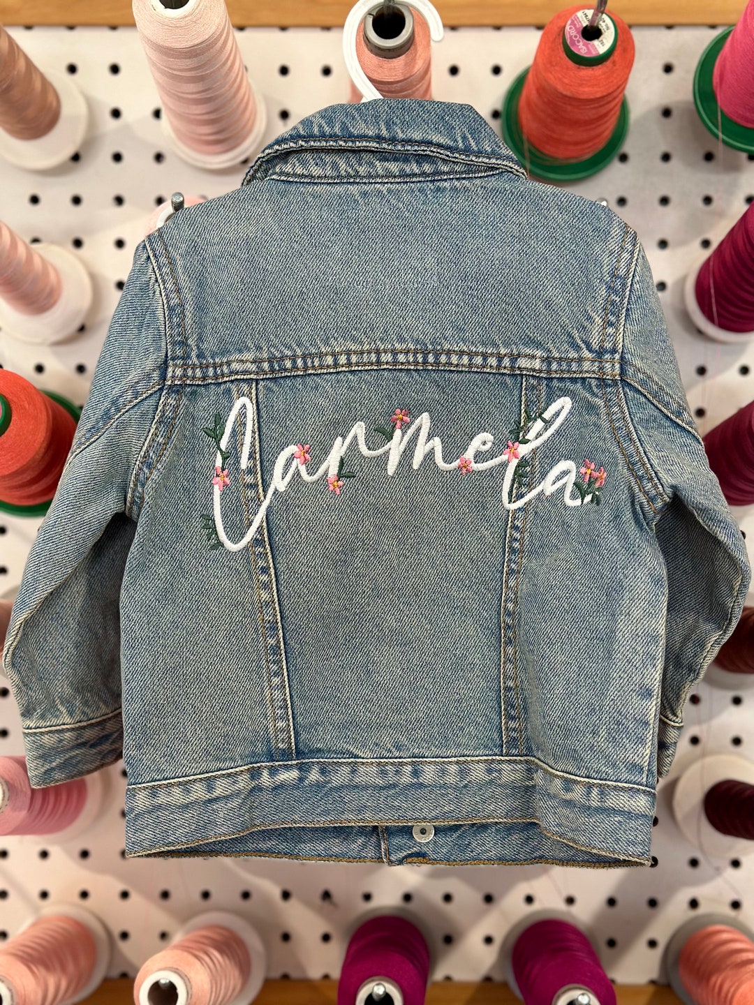 Customized Baby Name With Florals Denim Jacket — Cute Embrodiered ...