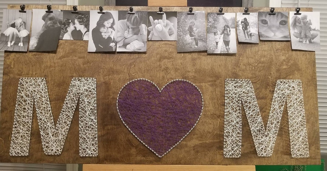 Mom String Art With Photo Clips 18"x36" - Etsy