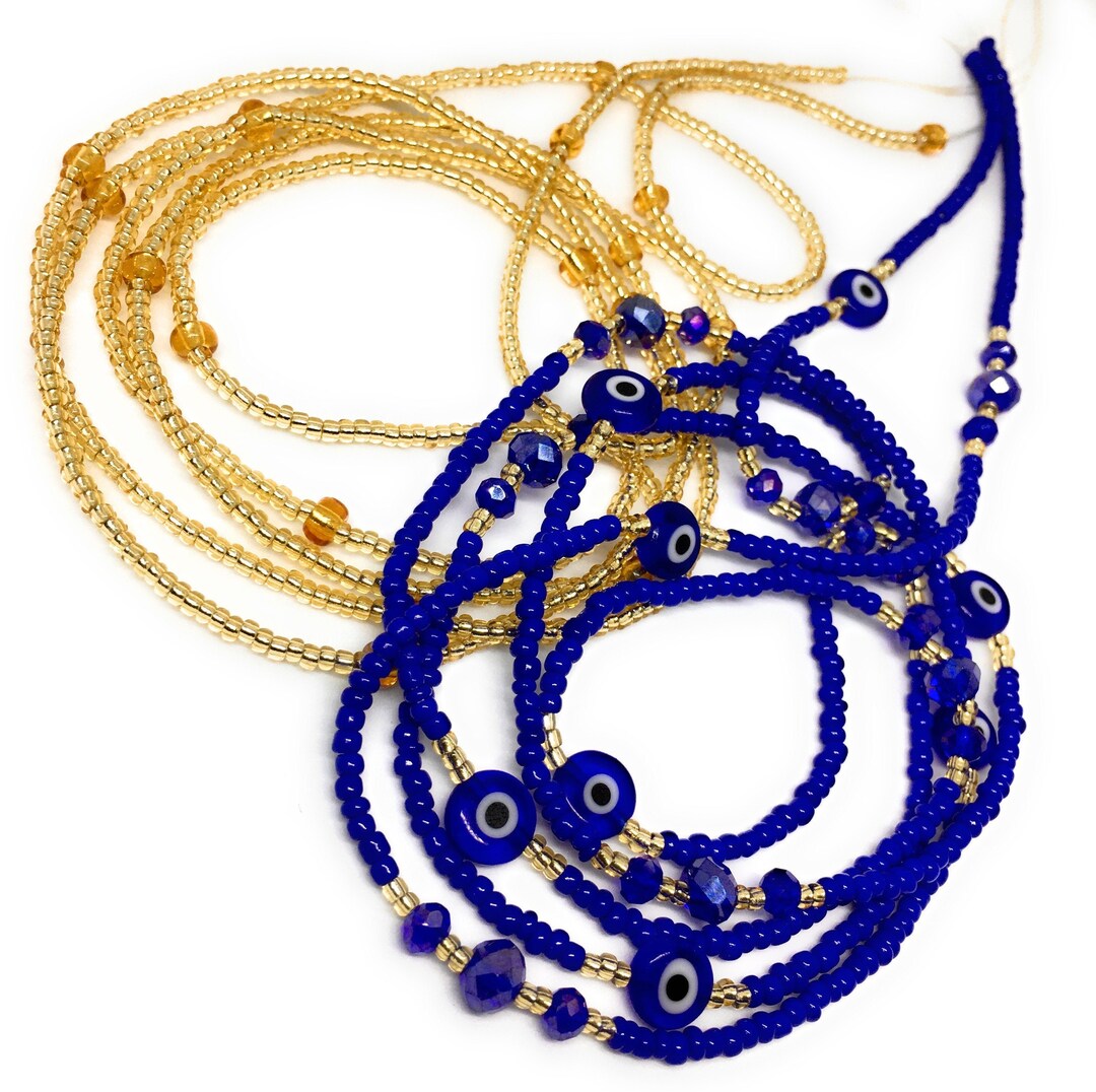 Evil Eye Waist Beads, Royal Blue Belly Bead, Beaded Waist Chains, 42 ...