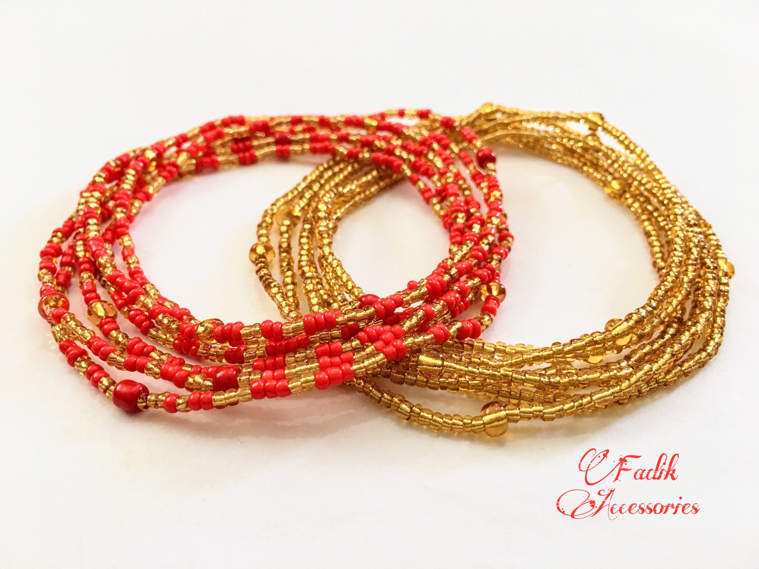 Waist Bead Set 2 pcs String Red Gold Belly bead African | Etsy