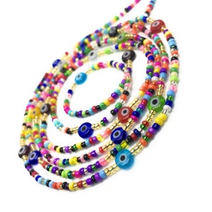 Multicolor Evil Eye Waist Beads, Belly Chain for Weight Loss, 25-60 ...