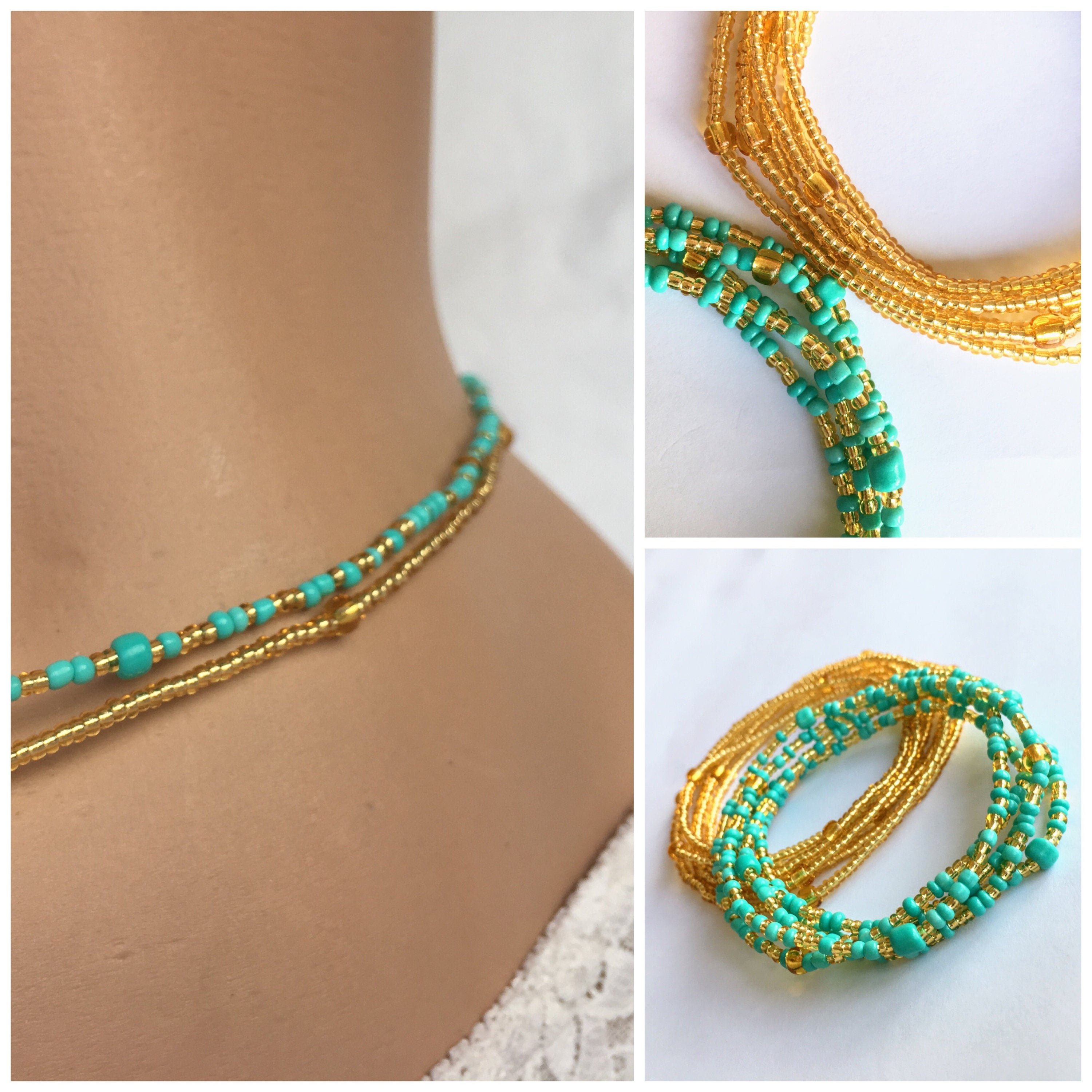 Turquoise Gold Belly Bead 2 Strand Waist Beads Body Jewelry - Etsy