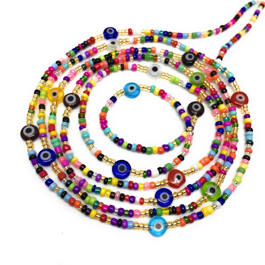 Multicolor Evil Eye Waist Beads, Belly Chain for Weight Loss, 25-60 ...