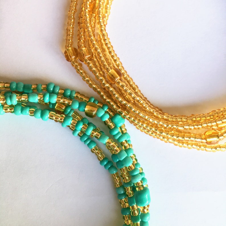Turquoise Gold Belly Bead 2 Strand Waist Beads Body Jewelry | Etsy