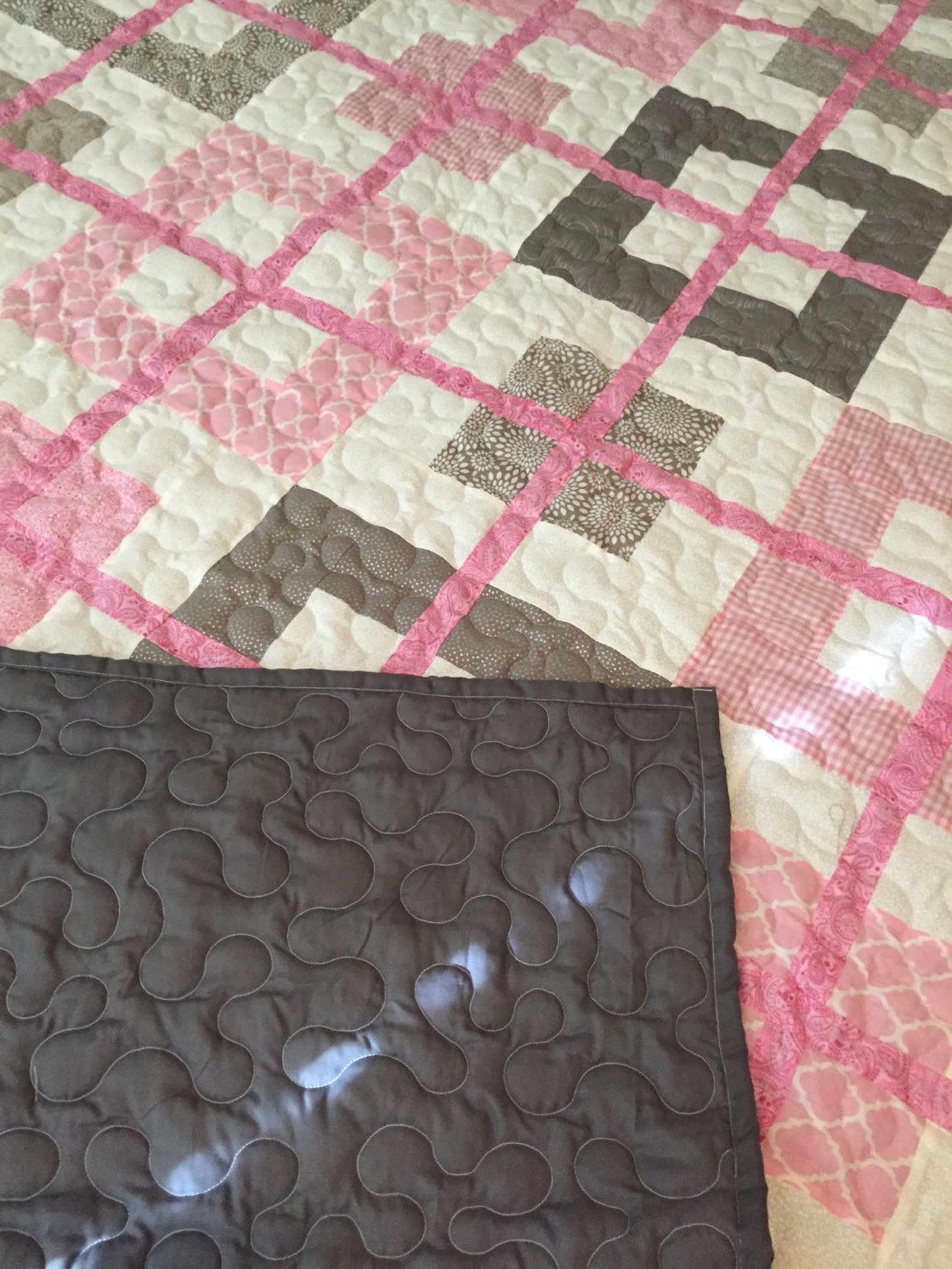 Queen Size Pink, Gray and Cream "puttin on the Ritz" Quilt - Etsy