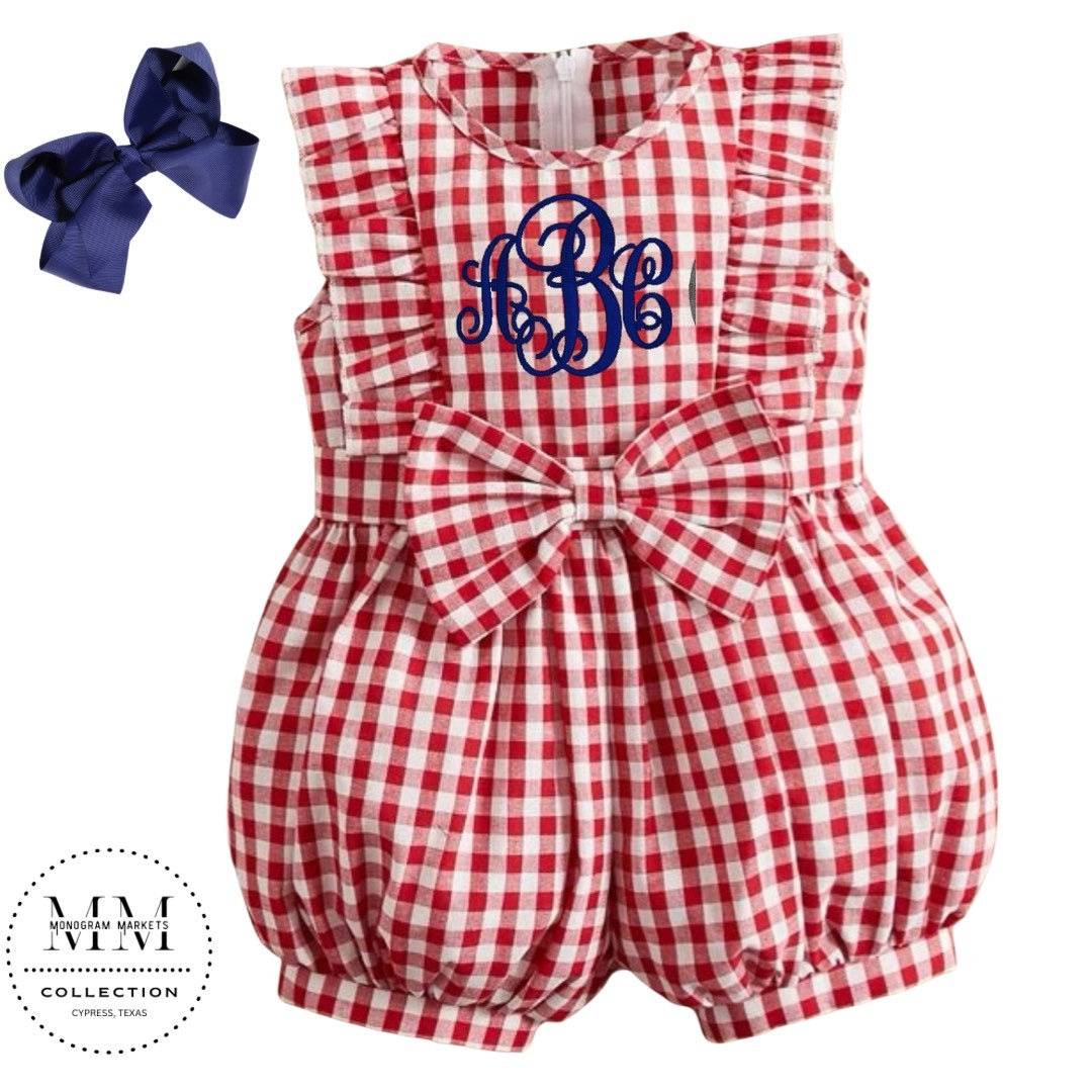 Gingham Check Baby Romper Embroidered Monogram, Baby Gift, Baby Shower Gift, Birthday Gift ...