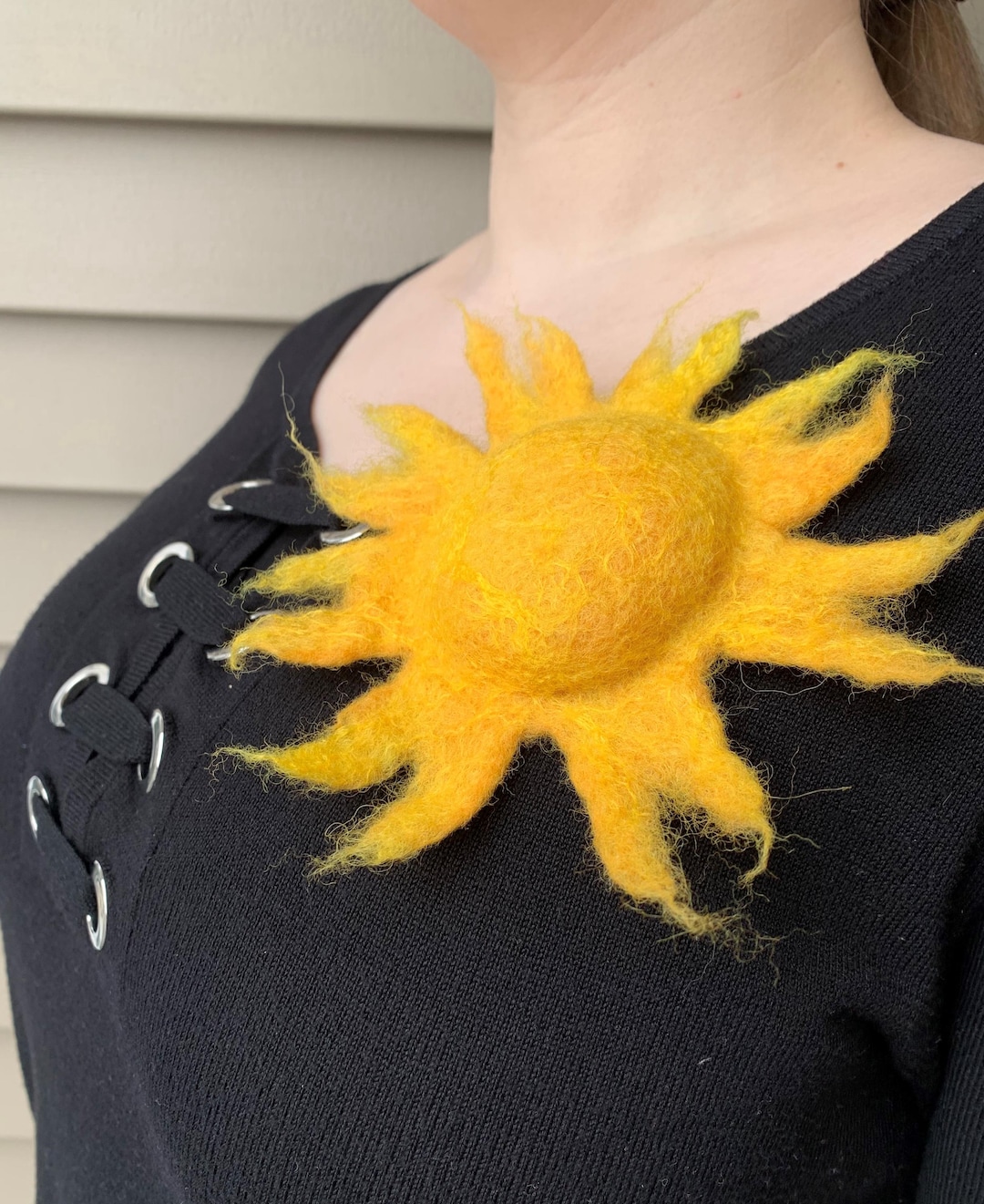 Large Felted Sun Brooch, Fun and Functional Jewelry, Brightens Outfits ...