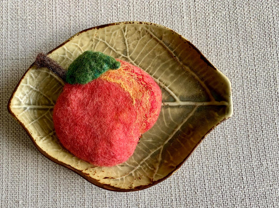 Large Pink Apple With a Green Leaf and a Brown Stem Felted Pink Apple ...