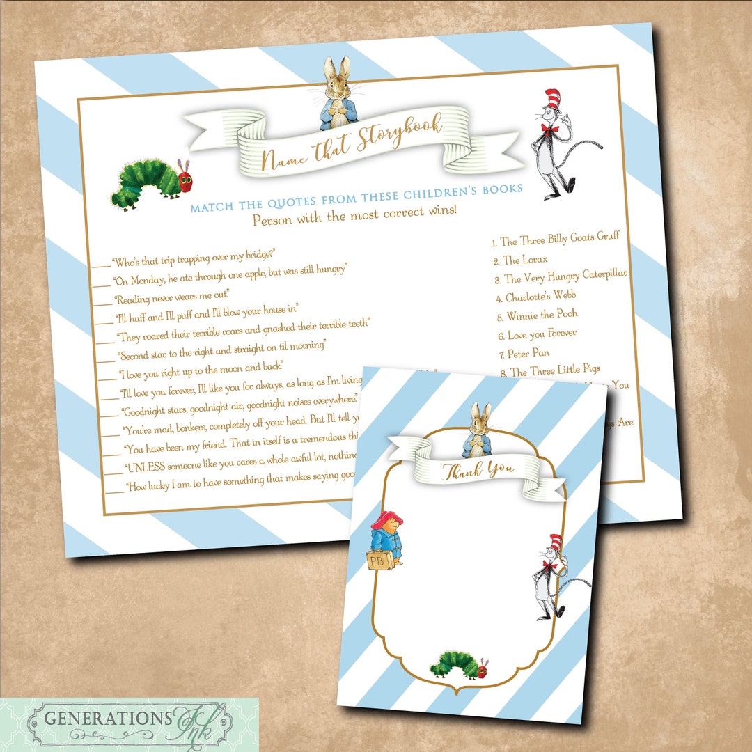 INSTANT DOWNLOAD, Name the Storybook Game & Thank You Note, Storybook ...