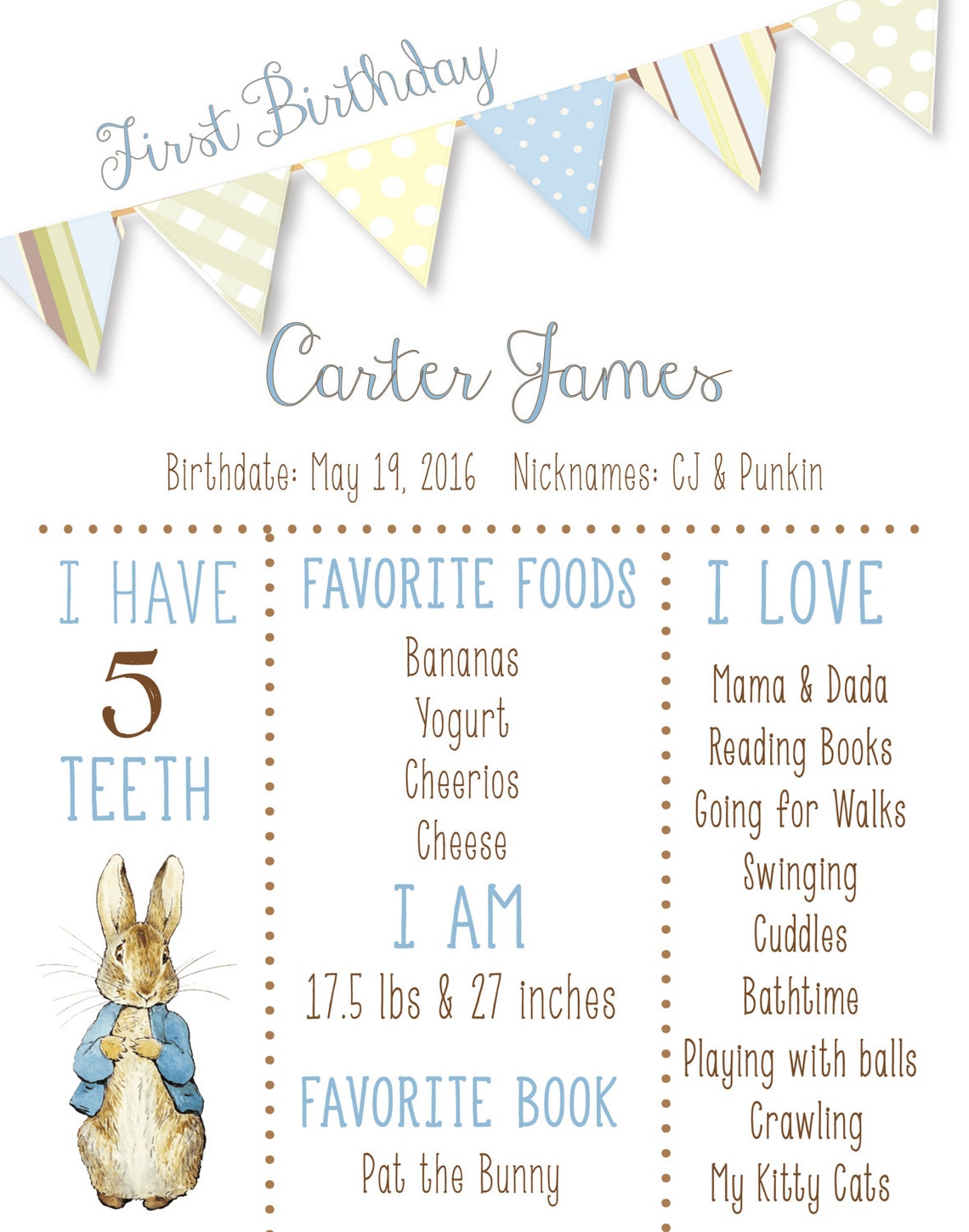 Peter Rabbit Birthday Chart Printable/digital File/any - Etsy