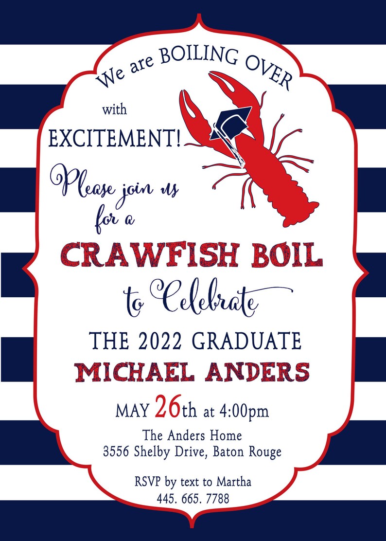 Crawfish Boil Graduation Party Invitation, Seafood Boil, Senior Party ...