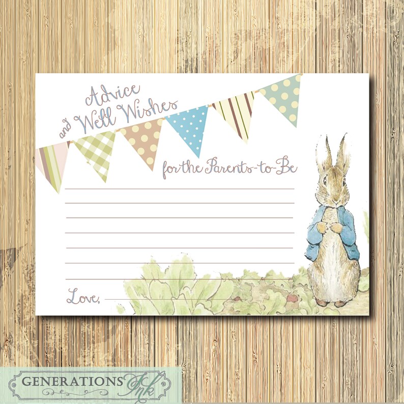 INSTANT DOWNLOAD, Peter Rabbit Advice Wishes Card, Printable, Beatrix ...