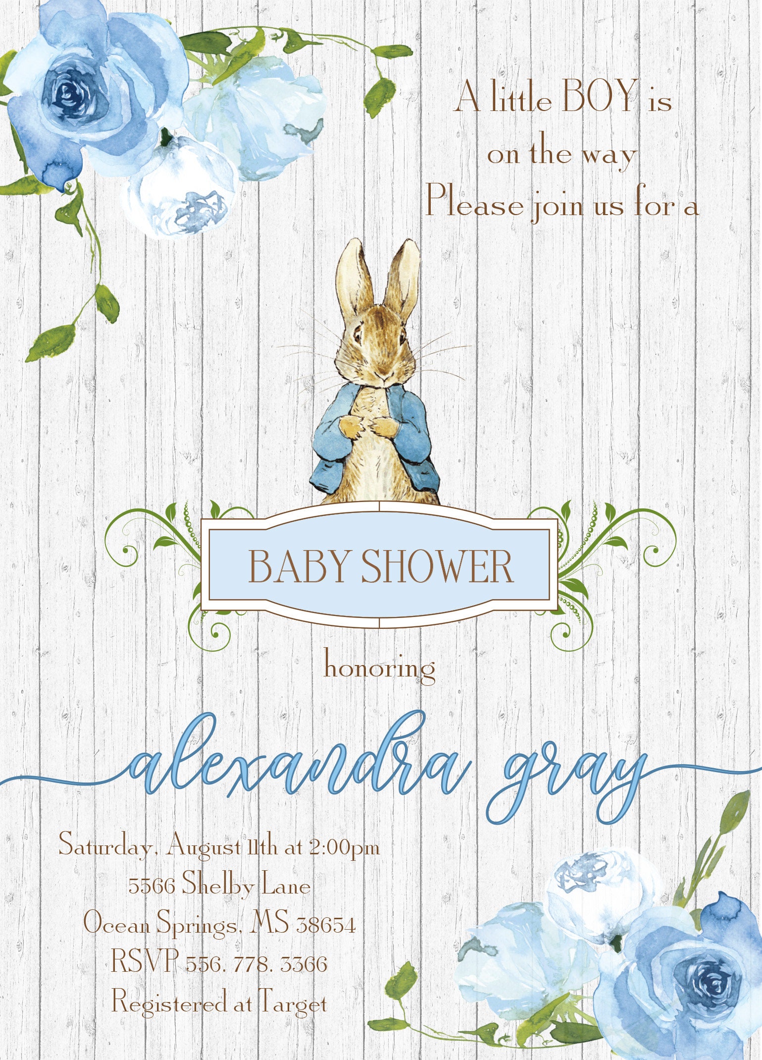 Peter Rabbit Baby Shower Invitation Printable/digital File/boy Baby ...