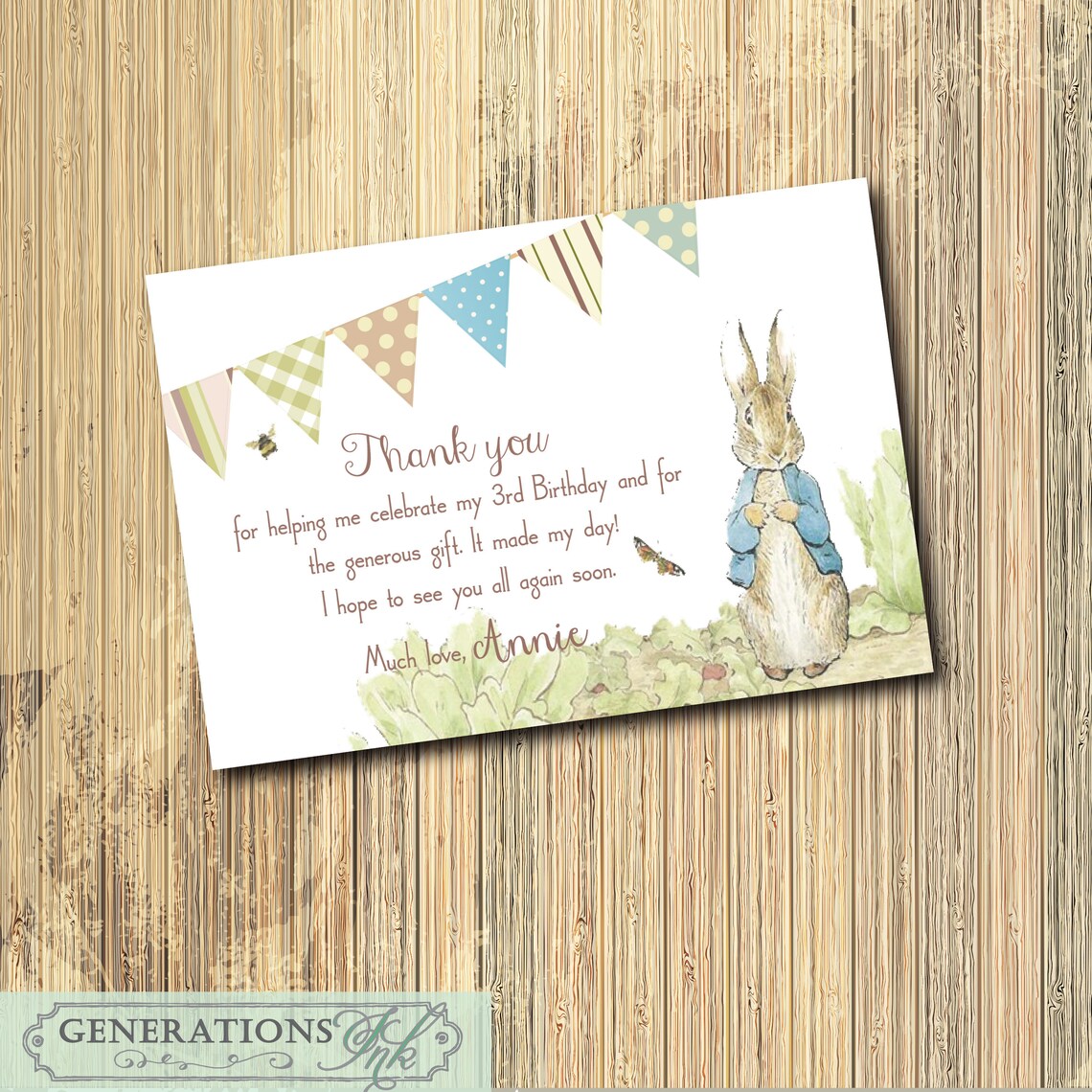 Peter Rabbit Thank You Note Printable/digital File or | Etsy