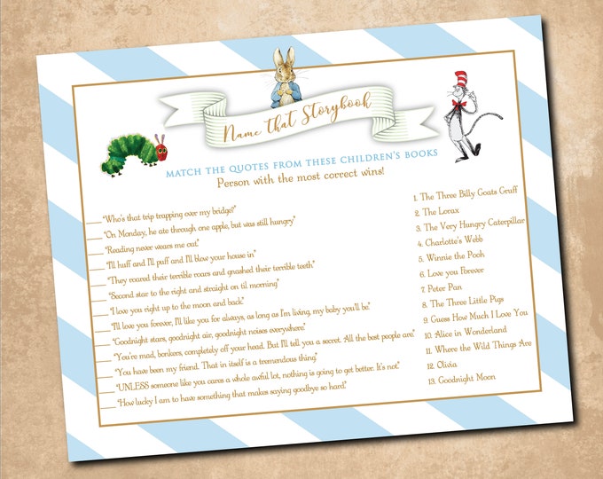 INSTANT DOWNLOAD, Name the Storybook Game, Storybook Baby Shower, Name ...