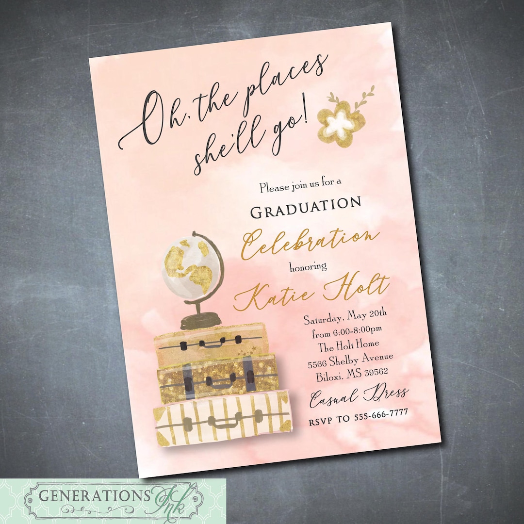 Graduation Party Invitation, Girl Graduation Party Invitation, Travel ...
