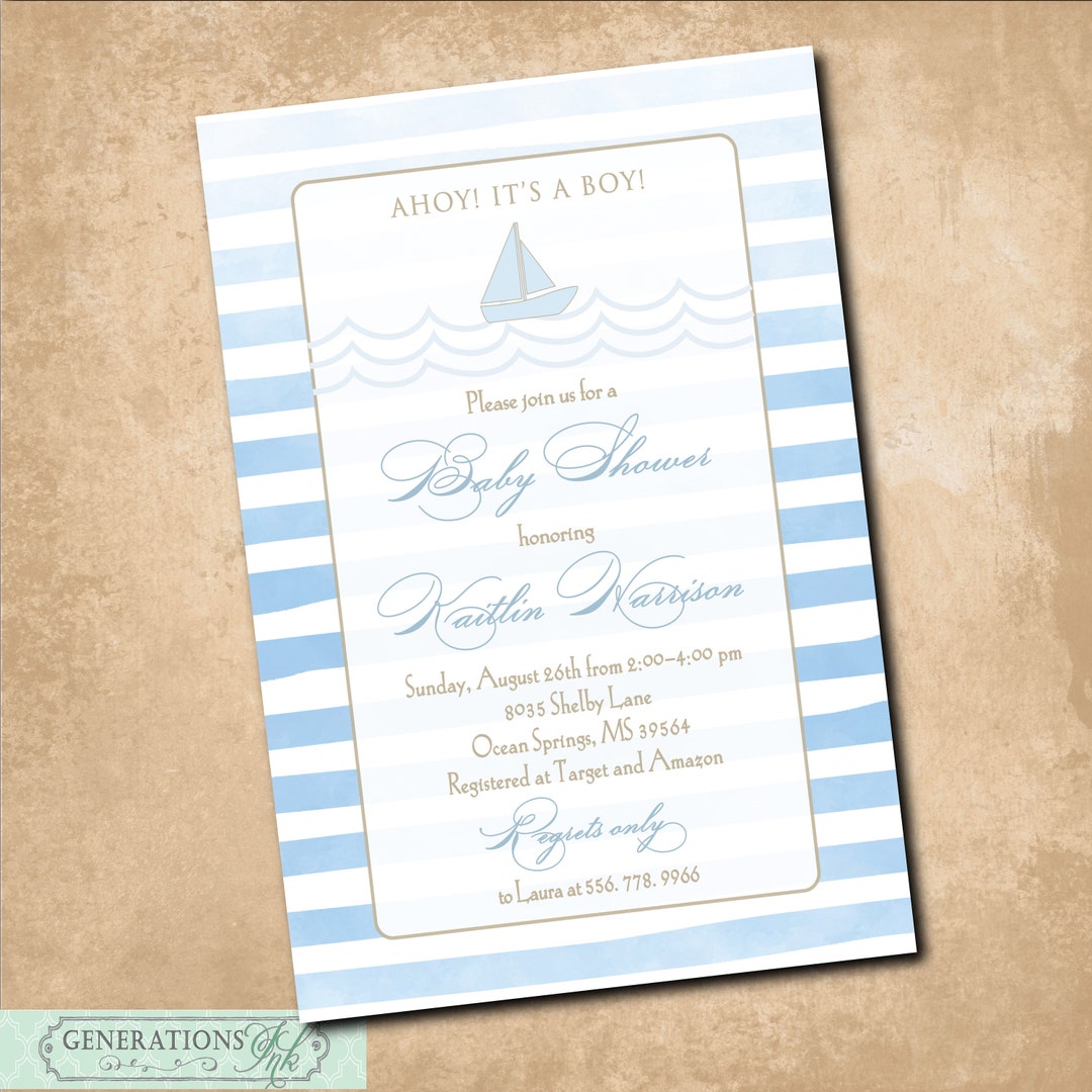 Nautical Baby Shower Invitation Printable/digital File/sailboat Baby ...