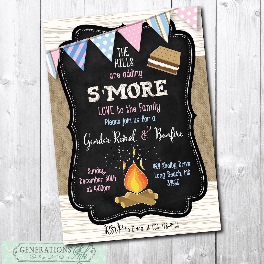 Winter Gender Reveal Invitation Printable, Smore Gender Reveal, Bonfire ... Winter Gender Reveal Invitation Printable, Smore Gender Reveal, Bonfire ...